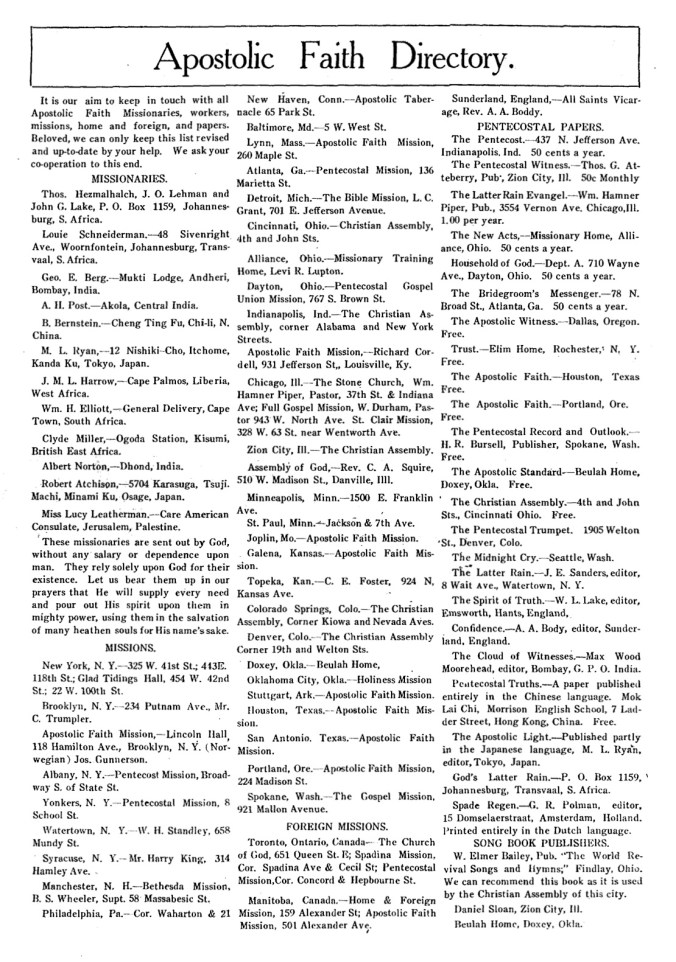 A Directory of Early Pentecostal Papers | Daniel D. Isgrigg